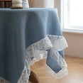 BiFandian Linen Tablecloth with Lace Trim, Fresh Solid Color Round ...
