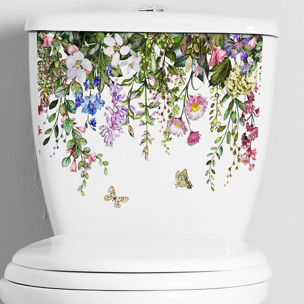 Litake Green Plant Leaves Flowers Toilet Stickers Self-Adhesive Toilet ...