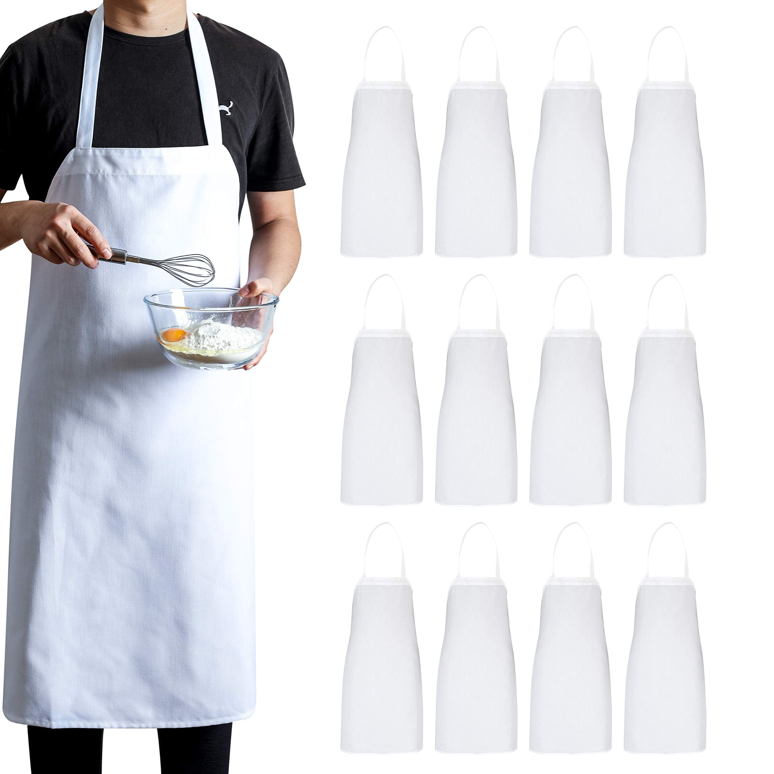 Kitchen Bib Aprons (White 30"X34"), 12 Pack Professional Aprons ...