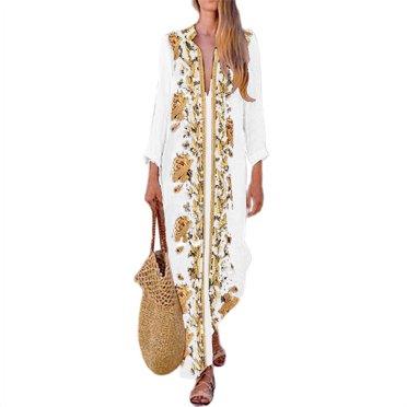 American Rag Ladie's Long flared sleeves Hits above knee Printed V-neck ...