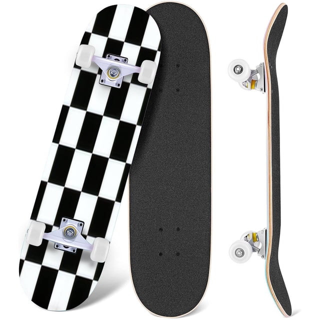 Prxcm Skateboard Complete for Beginners Adults Teens 31 x 8" Checkered ...