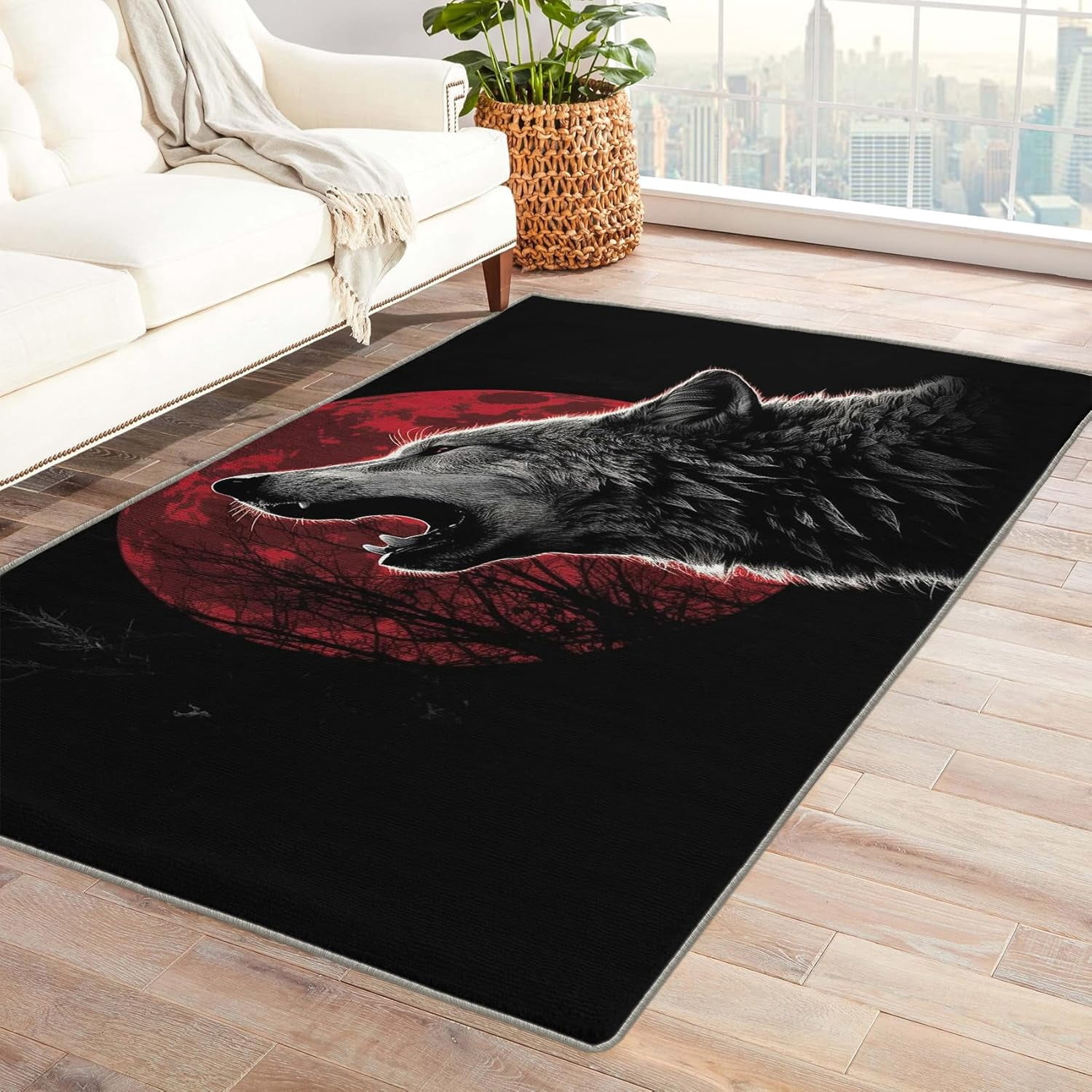 Wolf Rugs for Bedroom - 5x7 Rug - Howling Wolf Rug - Goth Wild Animal ...