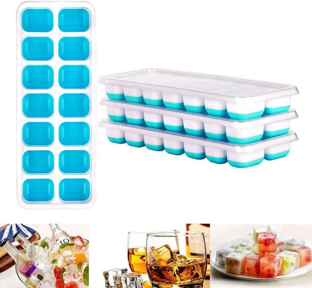 Ice Cube Tray, 4 Silicone Ice Cube Trays With Lid Ice Cube Tray 14 ...