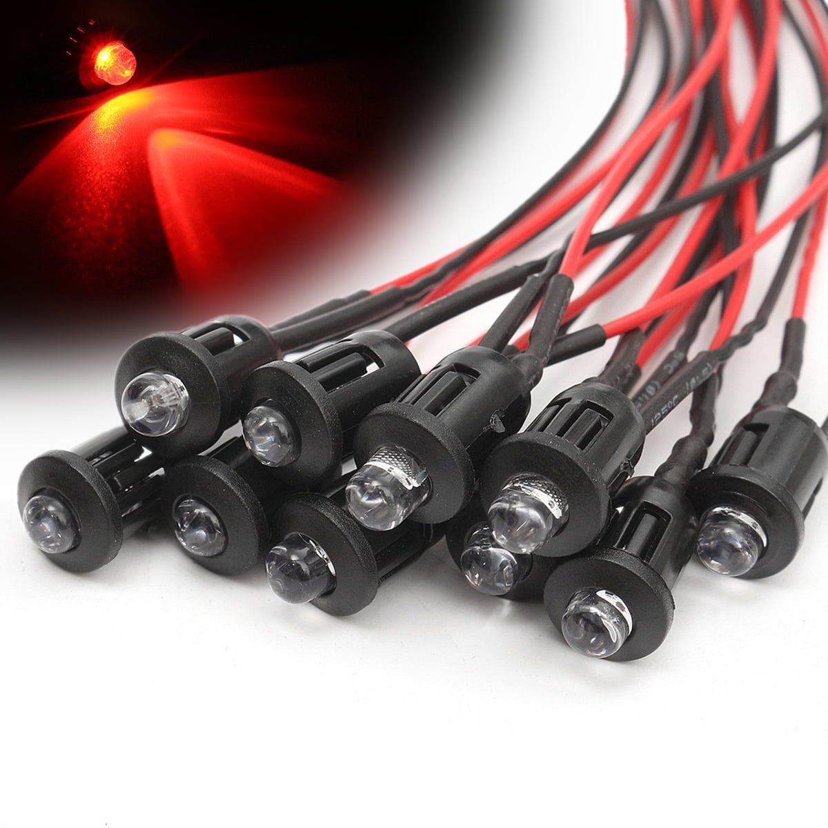 10Pcs 12V 3mm/5mm Flashing Pre-Wired LED Bright Water Clear Bulb ...