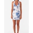 Blue Floral Halter Cowl Neck Mini Sundress Sleeveless Low Cut Slim Fit ...