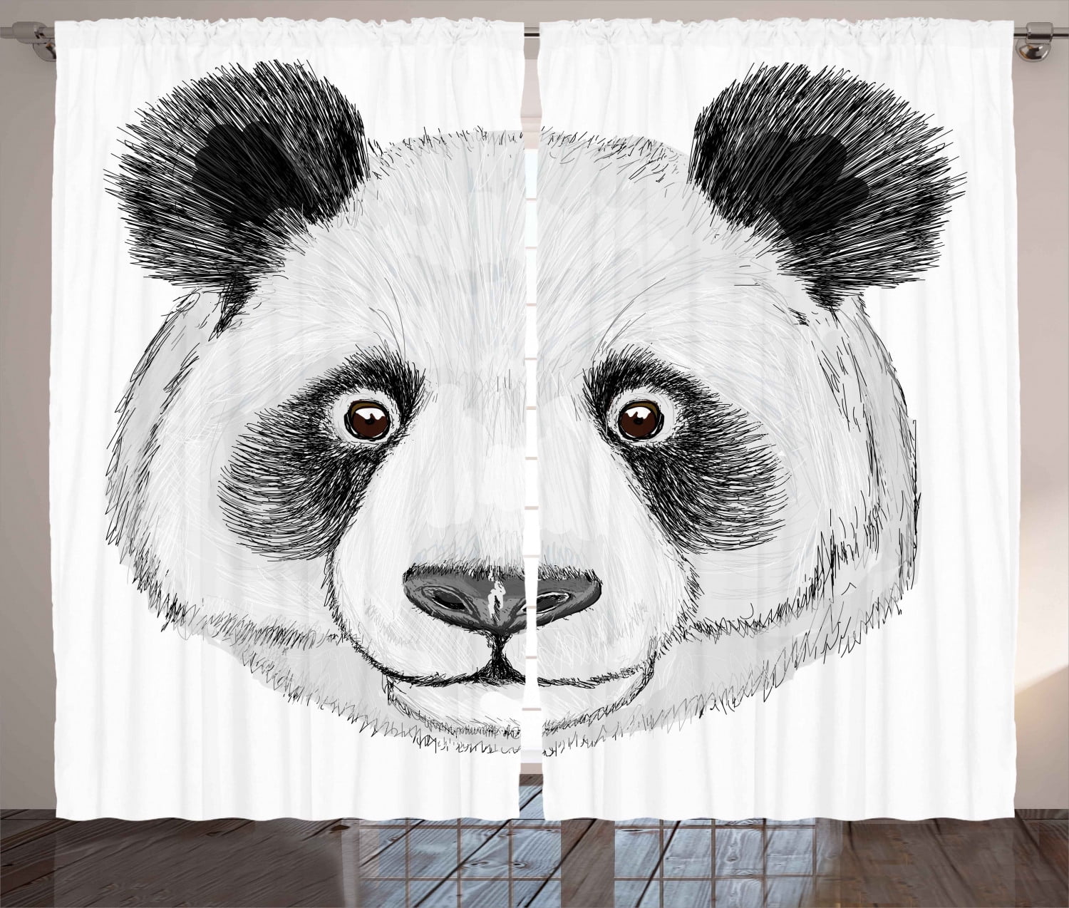 Animal Curtains 2 Panels Set, Asian Panda Fluffy Cute Fat Animal with ...