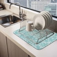 Teal Green Flower Dish Drying Mats for Kitchen Counter, Pastoral White ...