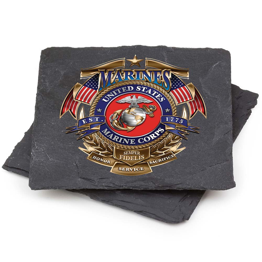 US Marines Natural Stone Coaster- USMC Marine Corps Badge Of Honor Gift ...