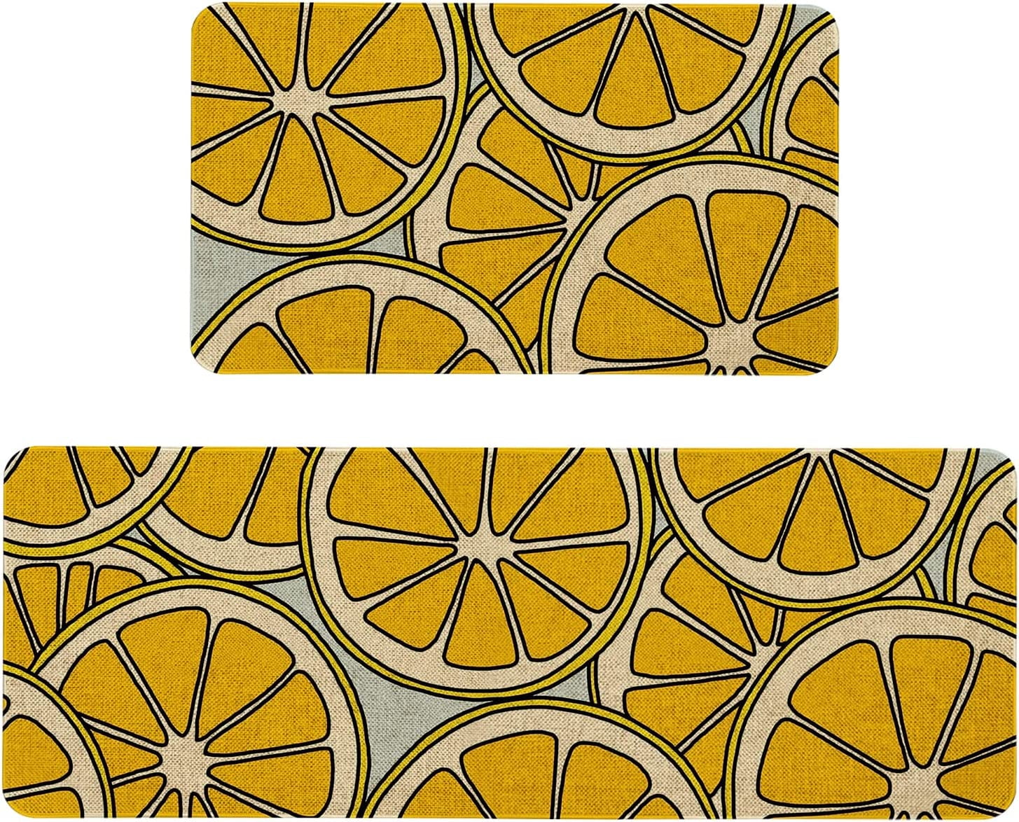 Yellow Lemon Decorative Kitchen Mats Set of 2, Anti Fatigue Waterproof ...