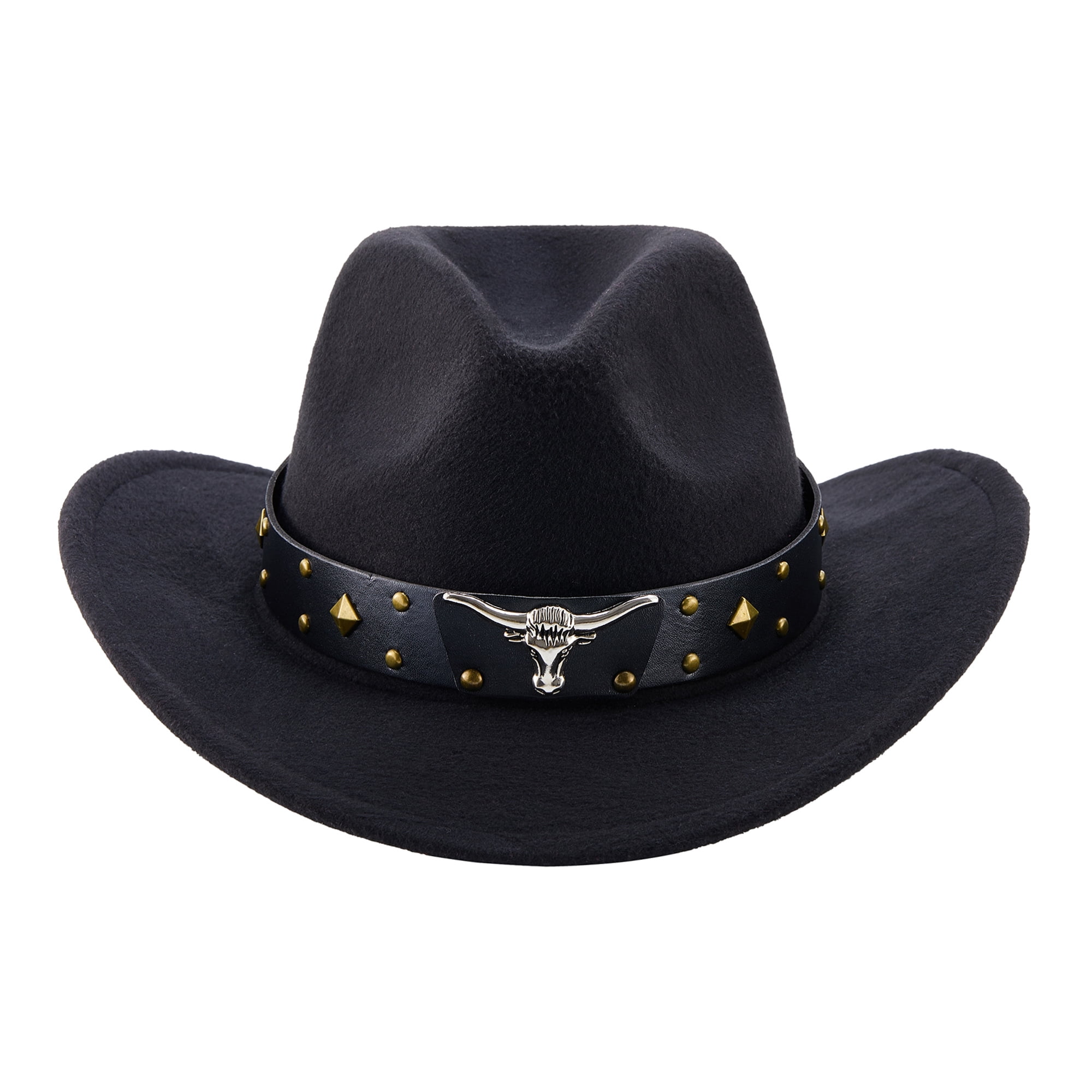Cowboy Hat for Women Men Rivet Wide Brim Hats Felt Western Cowgirl Hats ...