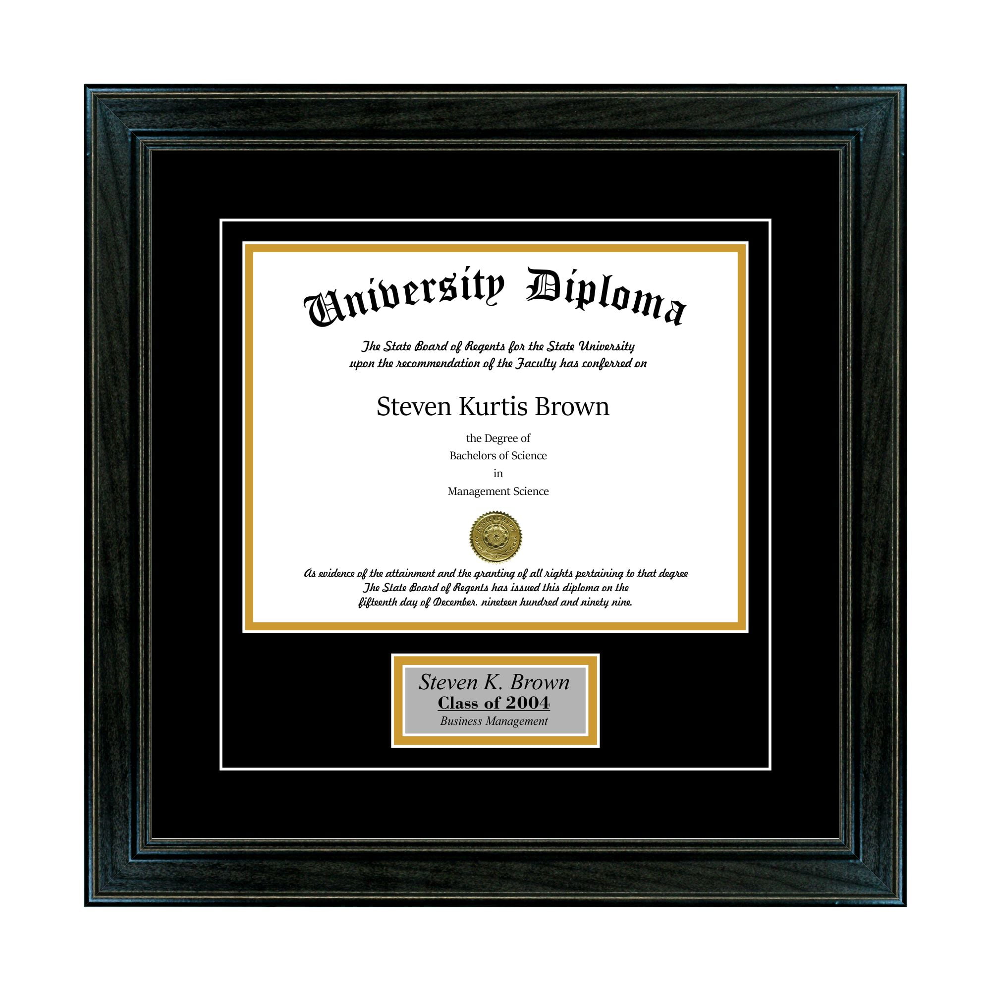 Personalized Single Diploma Frame with Double Matting for 15" x 12 ...