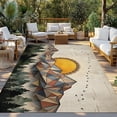 Abstract Landscape Outdoor Rug, Geometric Mountains Sun Bird Forest Non ...