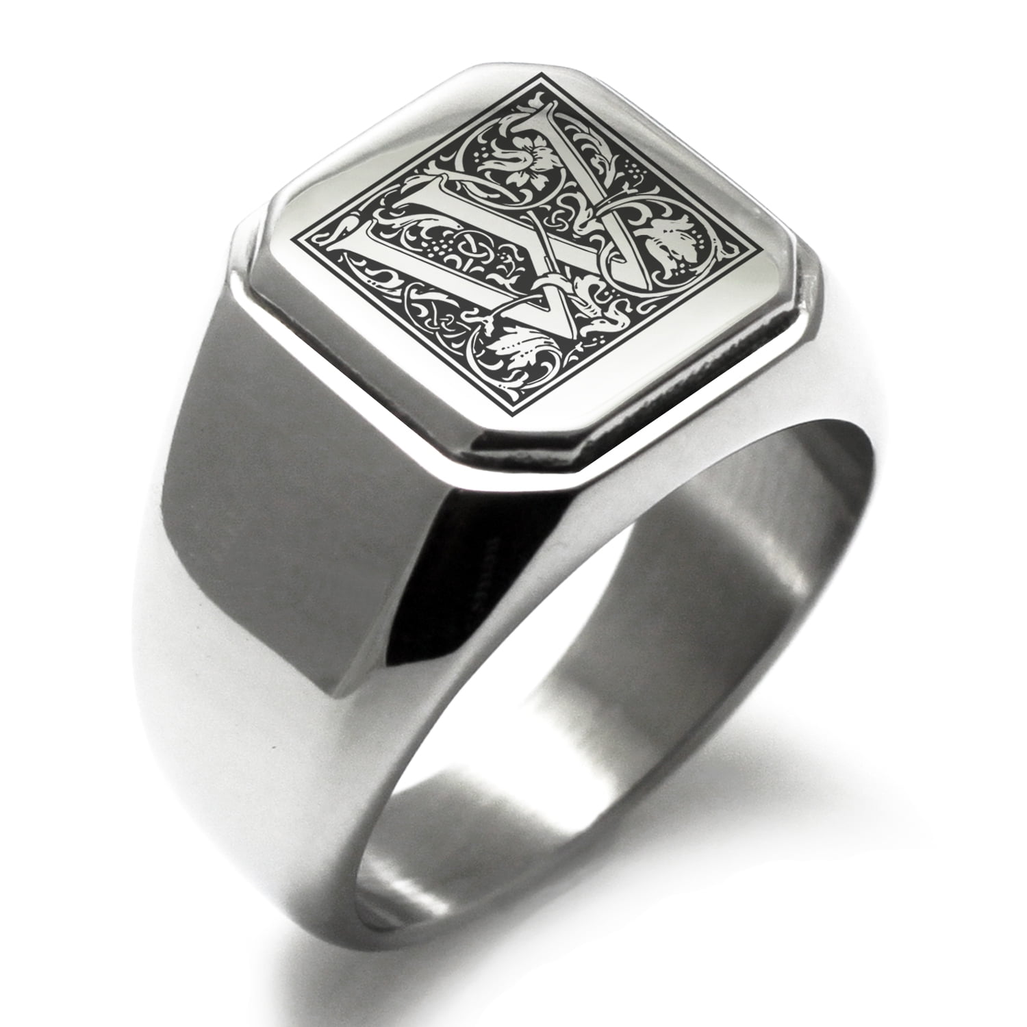 Stainless Steel Letter W Initial Floral Box Monogram Engraved Engraved ...