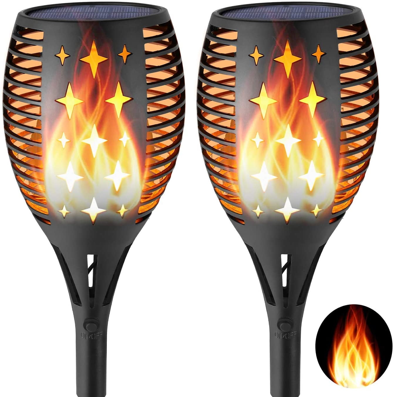 Solar Torch Lights, 96 D Waterproof Flickering Flames Solar Lights ...