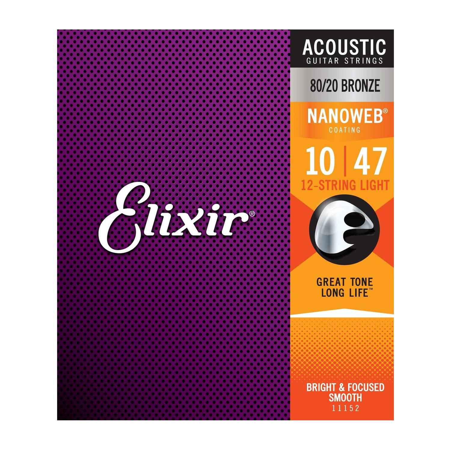 Juego de 12 Cuerdas para Guitarra Acústica 11152 ELIXIR dorado 10 ...