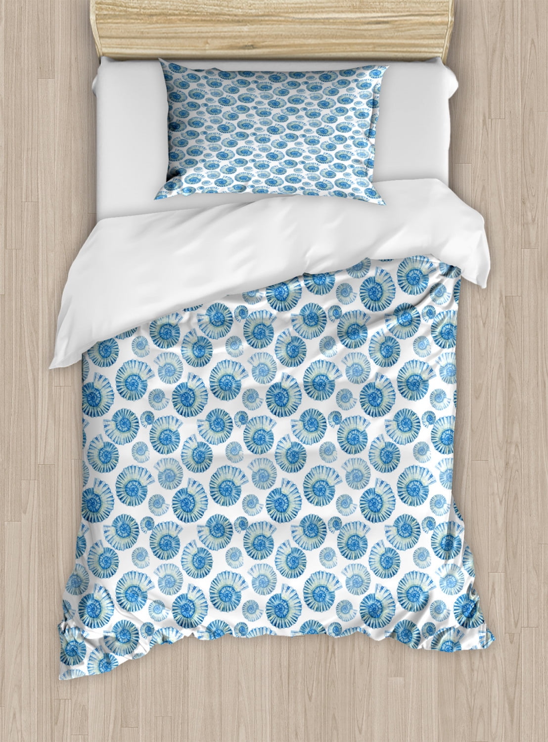 Shells Twin Size Duvet Cover Set, Watercolor Illustration of Chesnut ...