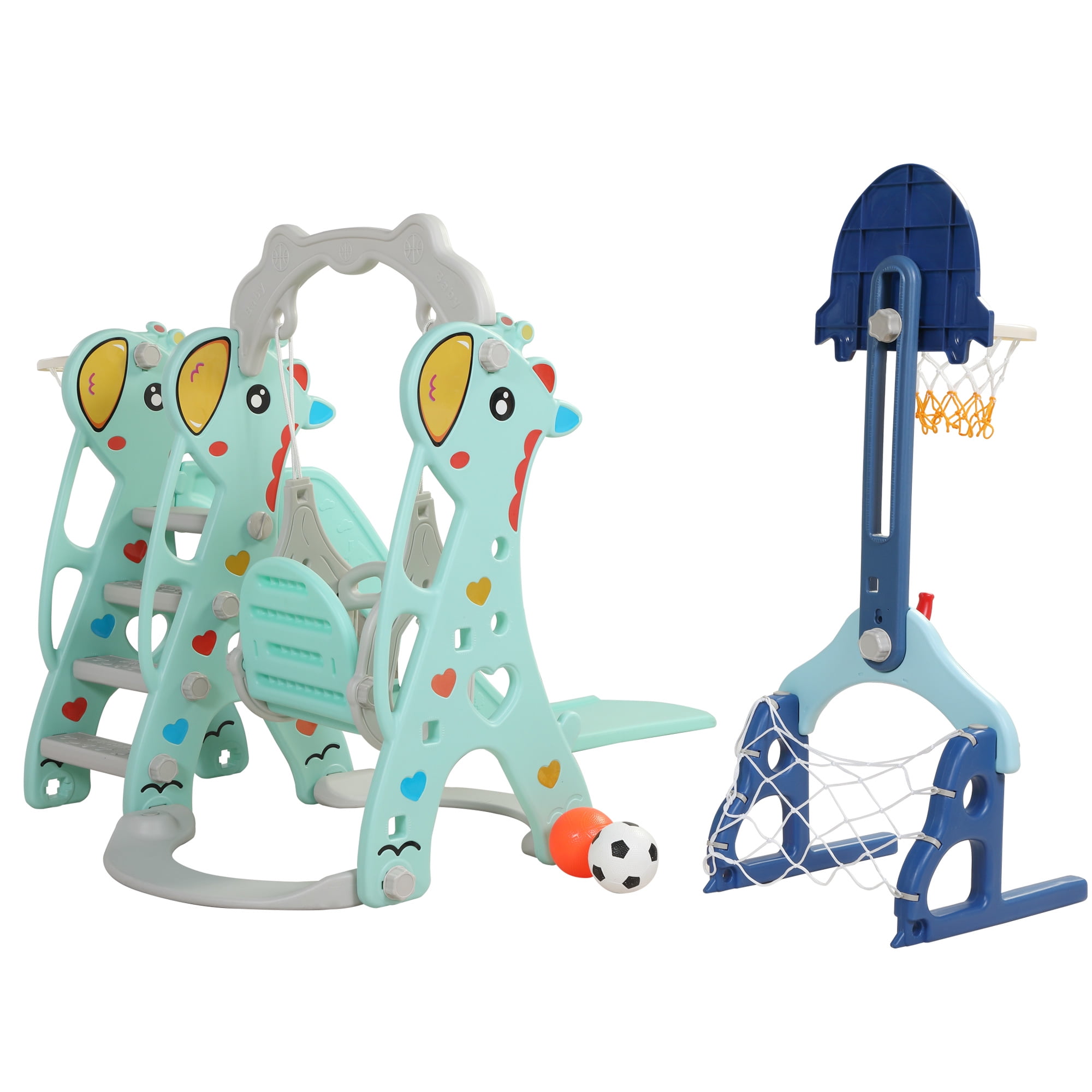 Gift for kids, 5 in 1 Slide and Swing Playing Set, Toddler Extra-Long ...