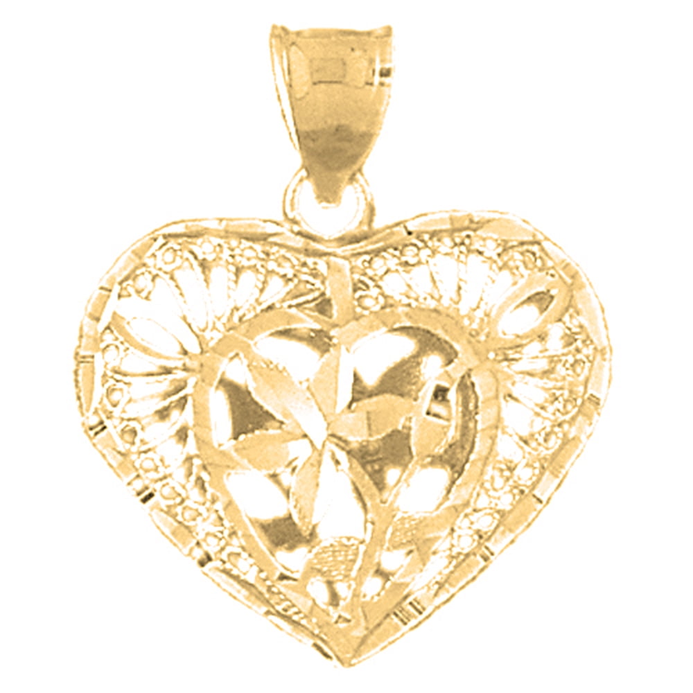 18K Yellow Gold 3D Filigree Heart Pendant - 28 mm - Walmart.com