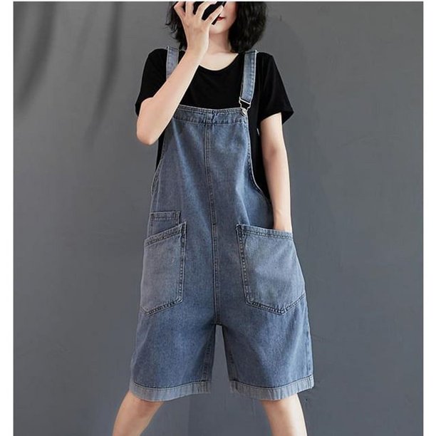 Denim Rompers Women Summer Baggy Solid Wide-leg Overalls Students ...