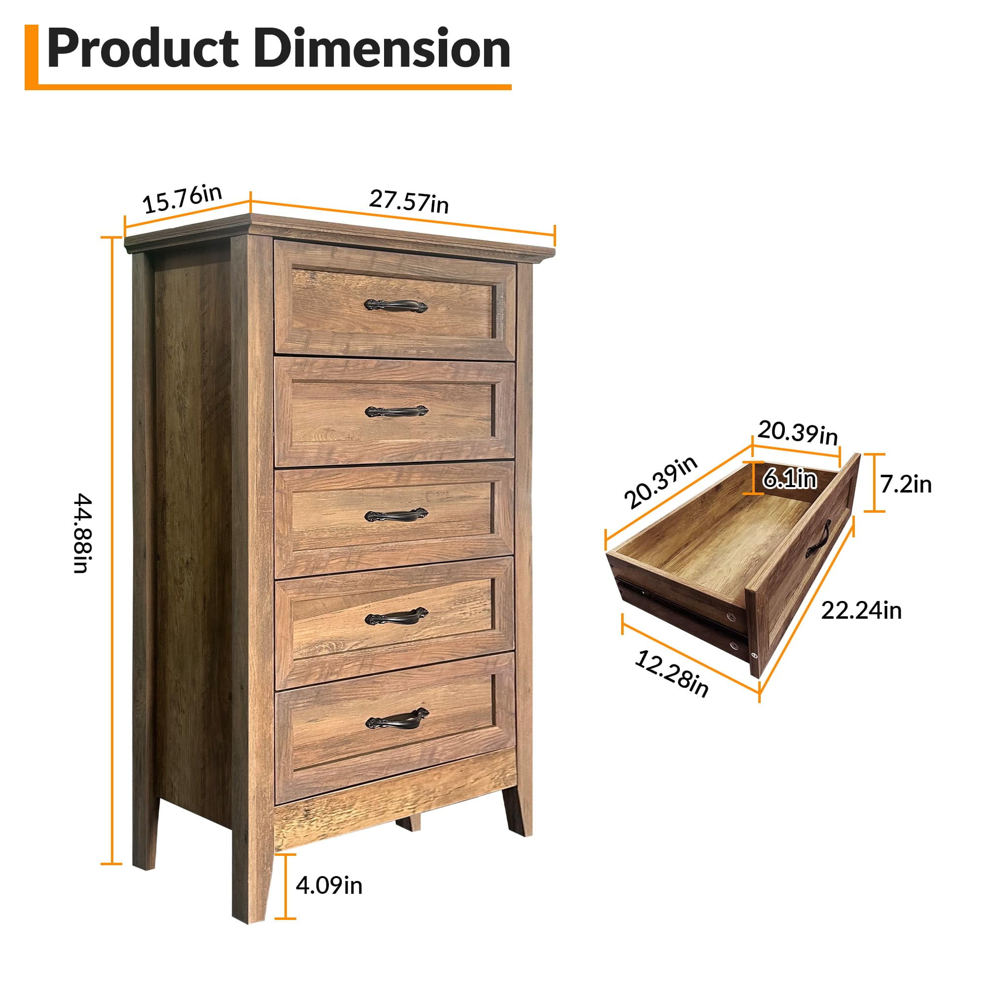 Click here for Edtara 5 Drawers Dresser For Bedroom  Wood Rustic... prices