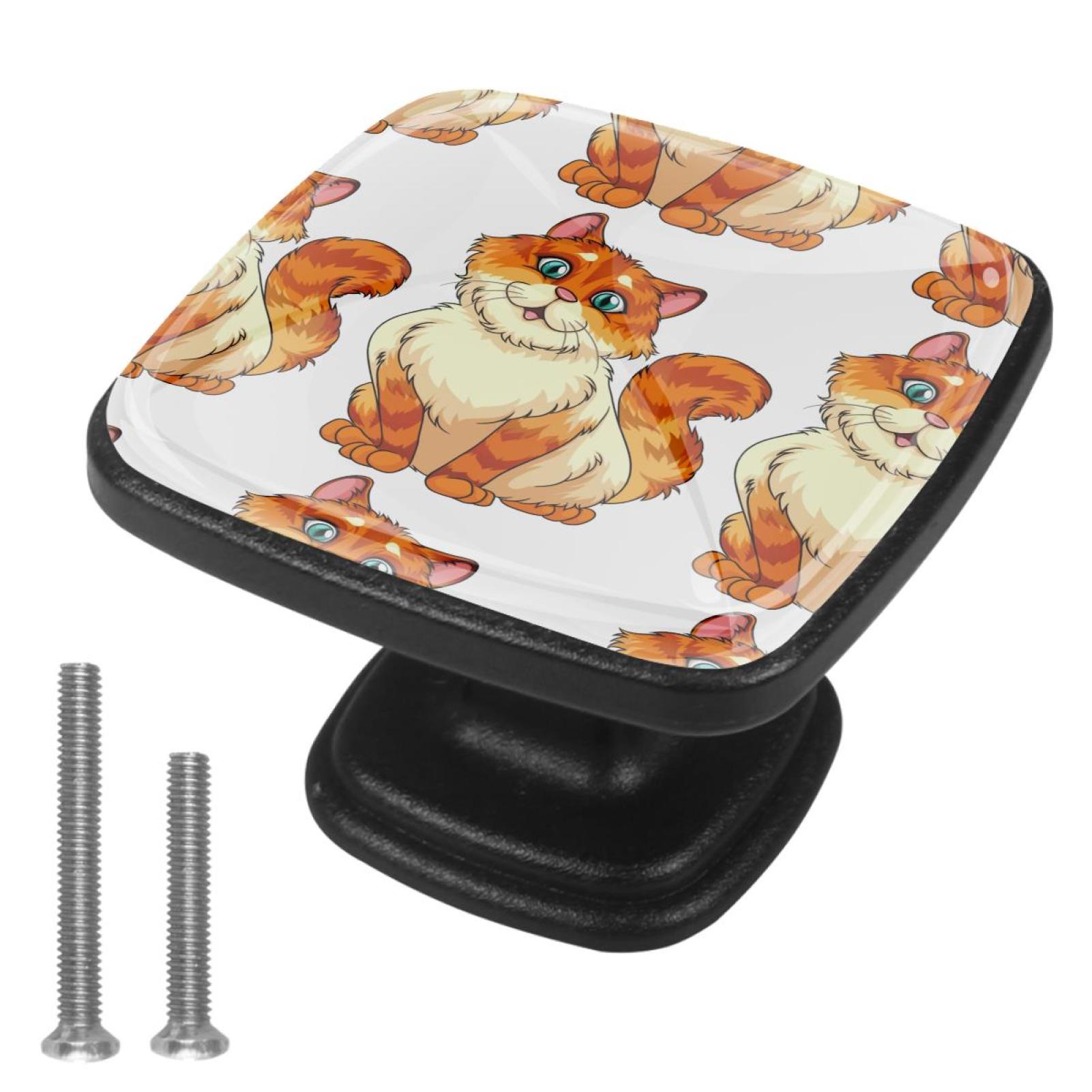 4 Pcs Cabinet Handle Drawer Pulls Cat Kitty Knobs with Screws Square ...