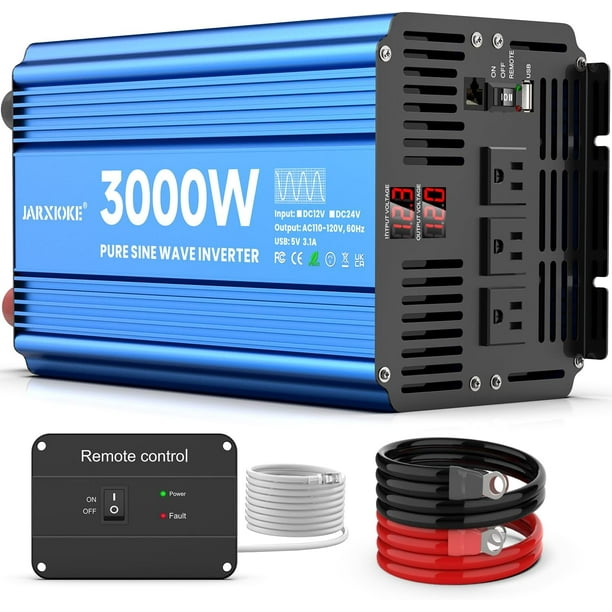JARXIOKE 2000 Watt Pure Sine Wave Power Inverter, 12V DC to 110 Vdc to 120 Vdc, for Home, RV and ...