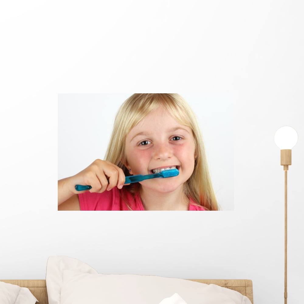 Girl Brushing Her Teeth Wall Mural by Wallmonkeys Peel and Stick ...