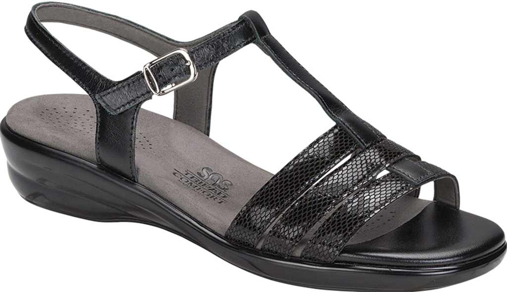 Women's SAS Capri Strappy Sandal Black Snake Leather - Walmart.com