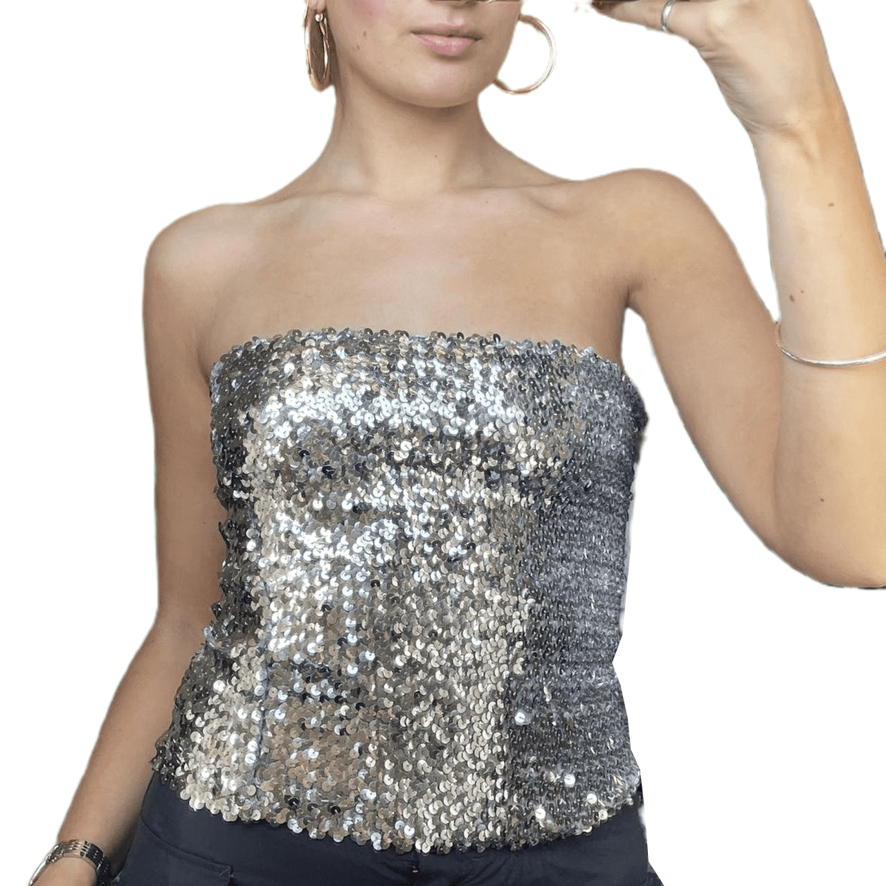FOCUSNORM Womens Sparkly Sequin Mermaid Crop Tops, Strapless Metallic ...
