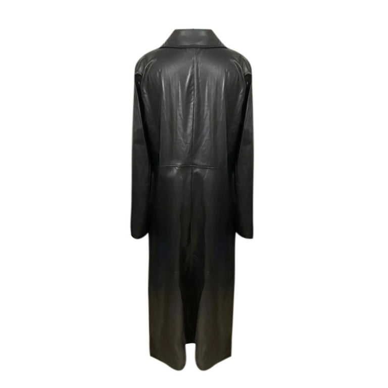 Azrian Faux Leather Trench Coat with Single-Breast Design Azrian Faux Leather Trench Coat with Single-Breast Design