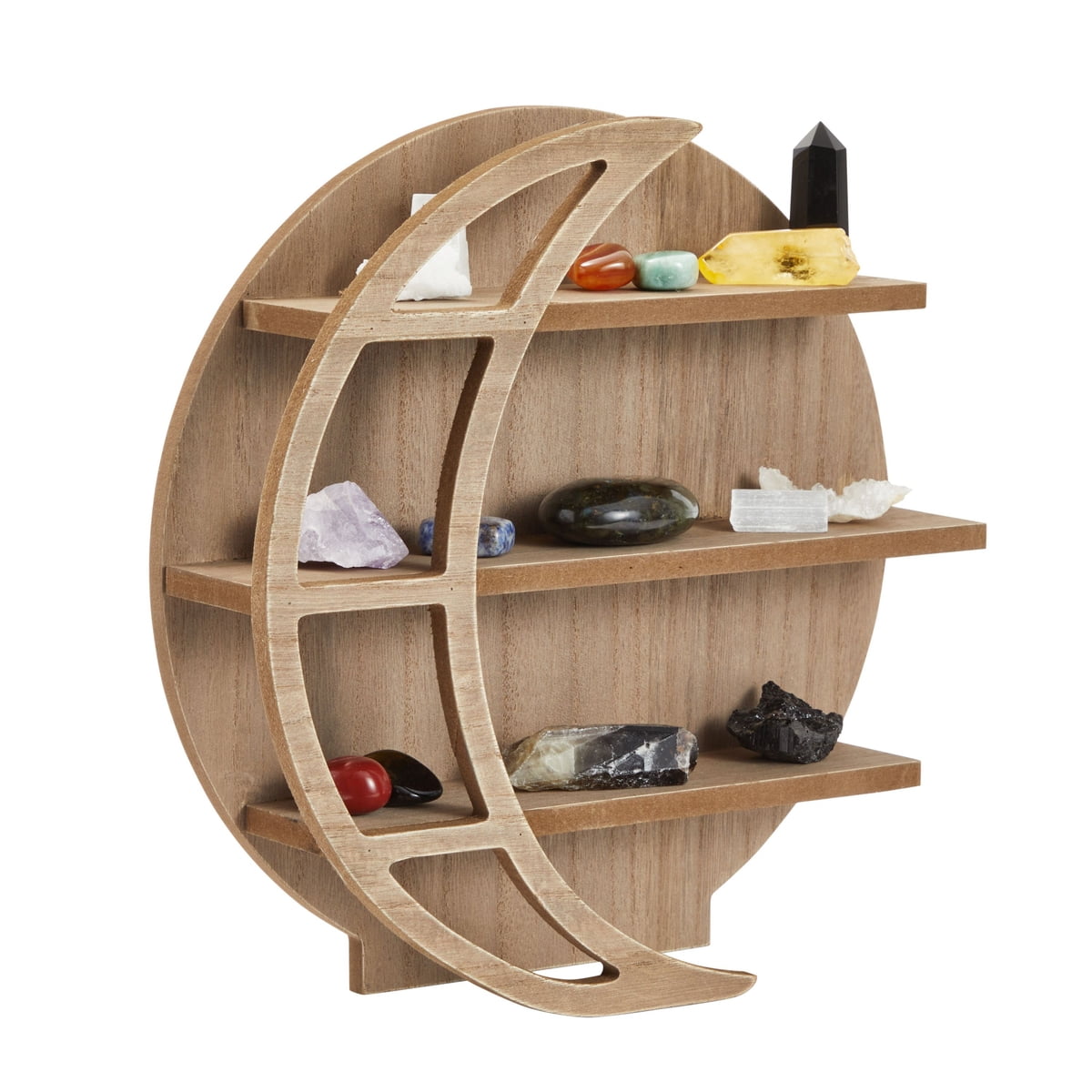 Wooden Moon Shelf, Rustic-Style Home Wall Decor, 12x12x3-Inch Crystal ...