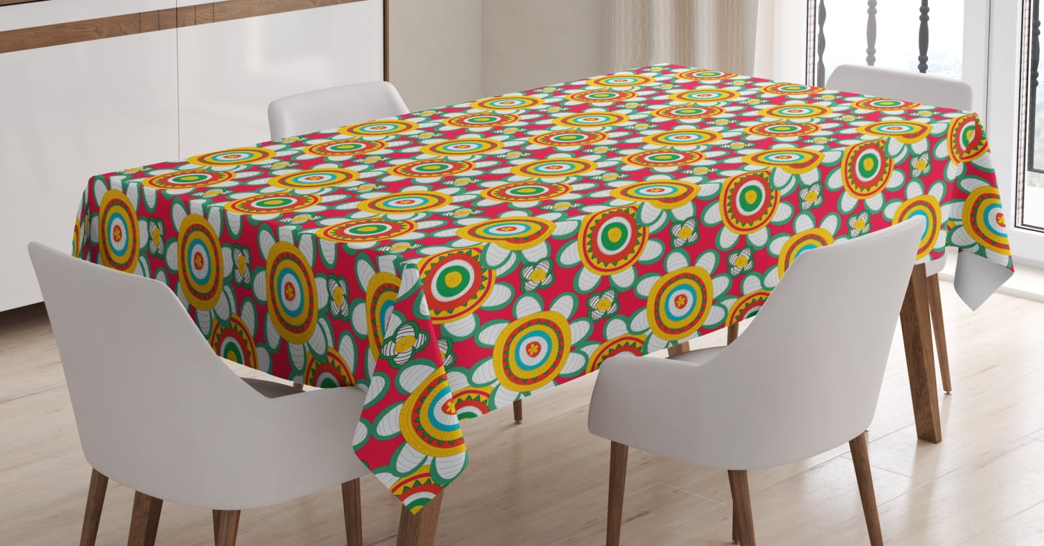 Flower Tablecloth, Tribal Nature Bloom Design with Spring Season Theme ...