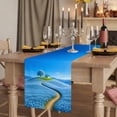 Blue Cottage Table Runner, Blue Tree Blue Field Path Landscape Nature ...