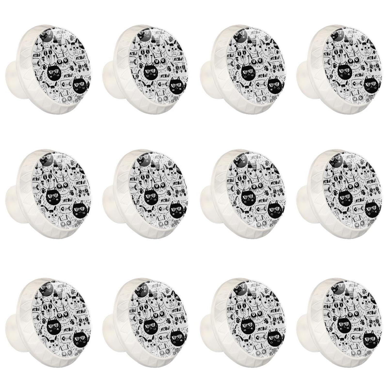12 Pcs White Black Cat Knobs for Kitchen Cabinet Cupboard Dresser Bookcase Drawer Pulls Handles ...