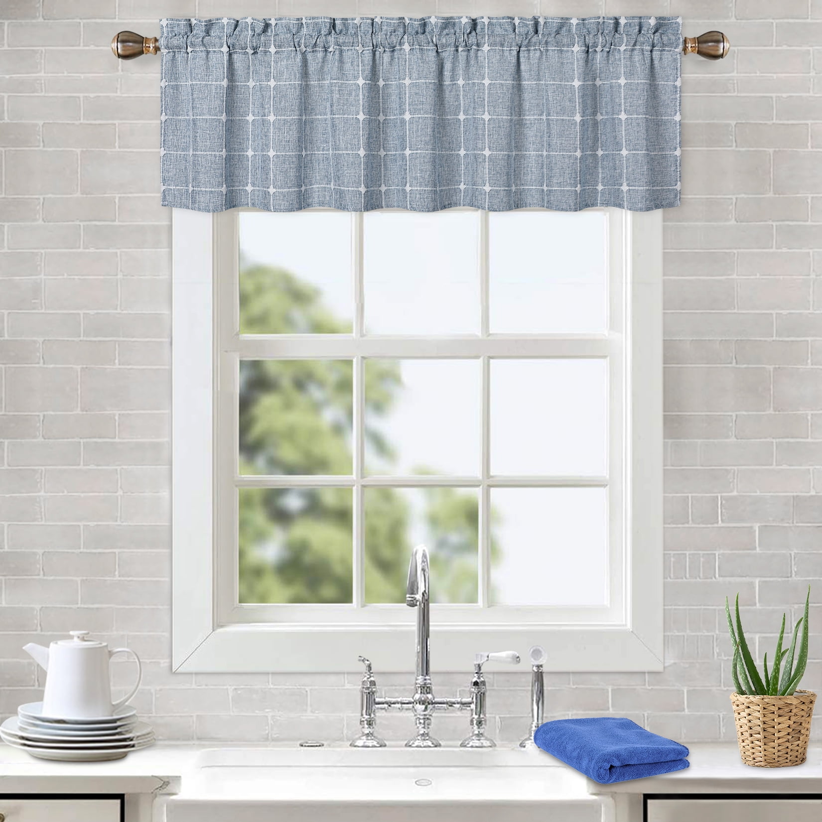 Haperlare Farmhouse Valances for Kitchen Bedroom Boho Gingham Linen ...