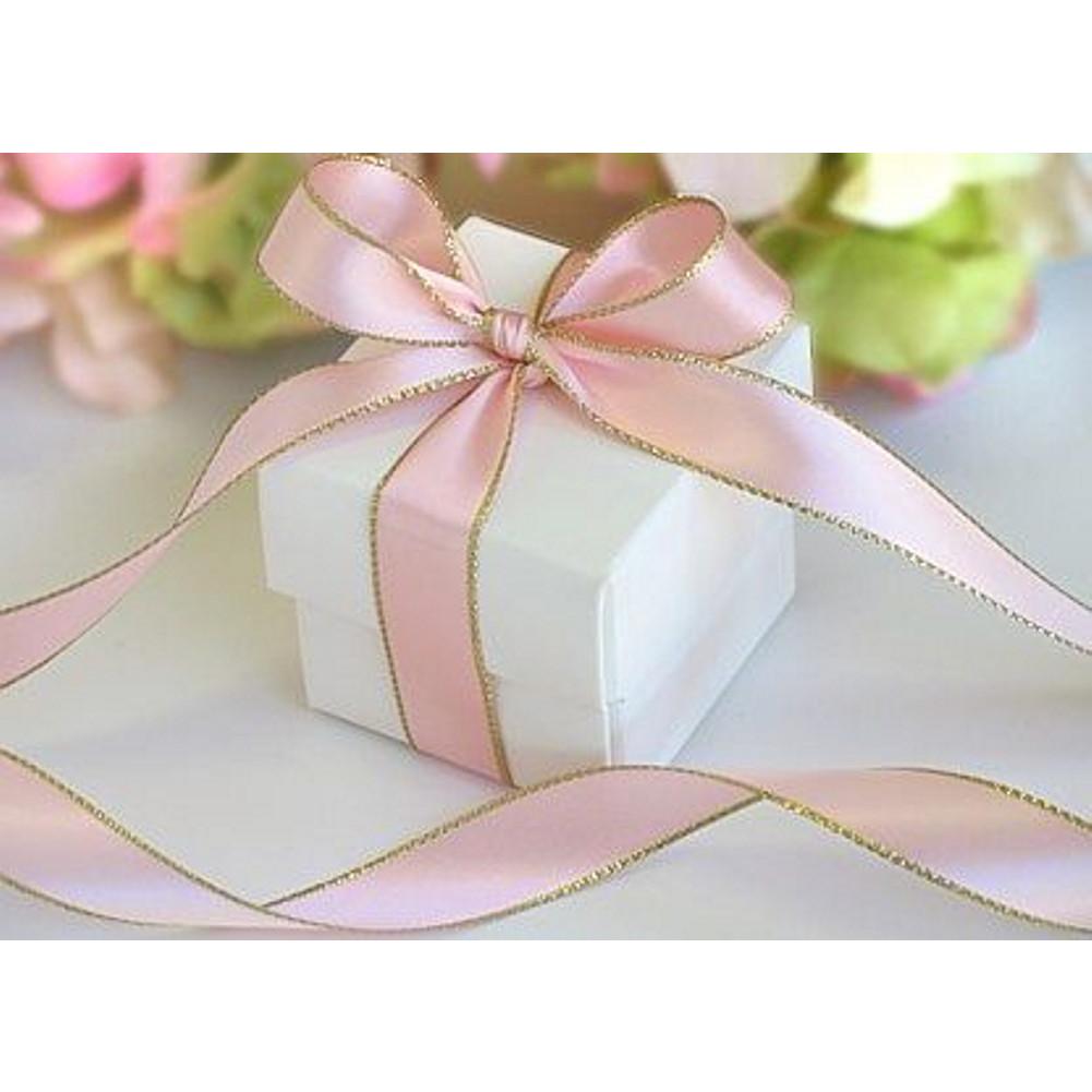 Pink Metallic Gold Edged Double Faced Satin Ribbon - 5/8 Inches Wide ...