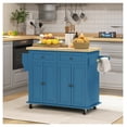 Kitchen Island on Wheels, Turquoise Rolling Cart with Rubberwood Top ...