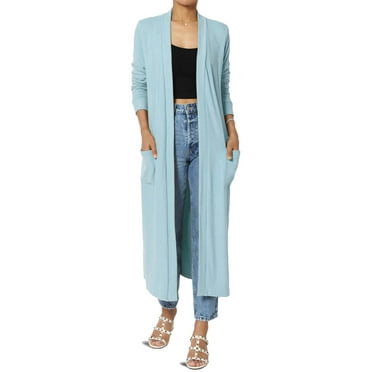 Women's PLUS Sheer Mesh Long Sleeve Open Front Maxi Cardigan Mid-Calf ...