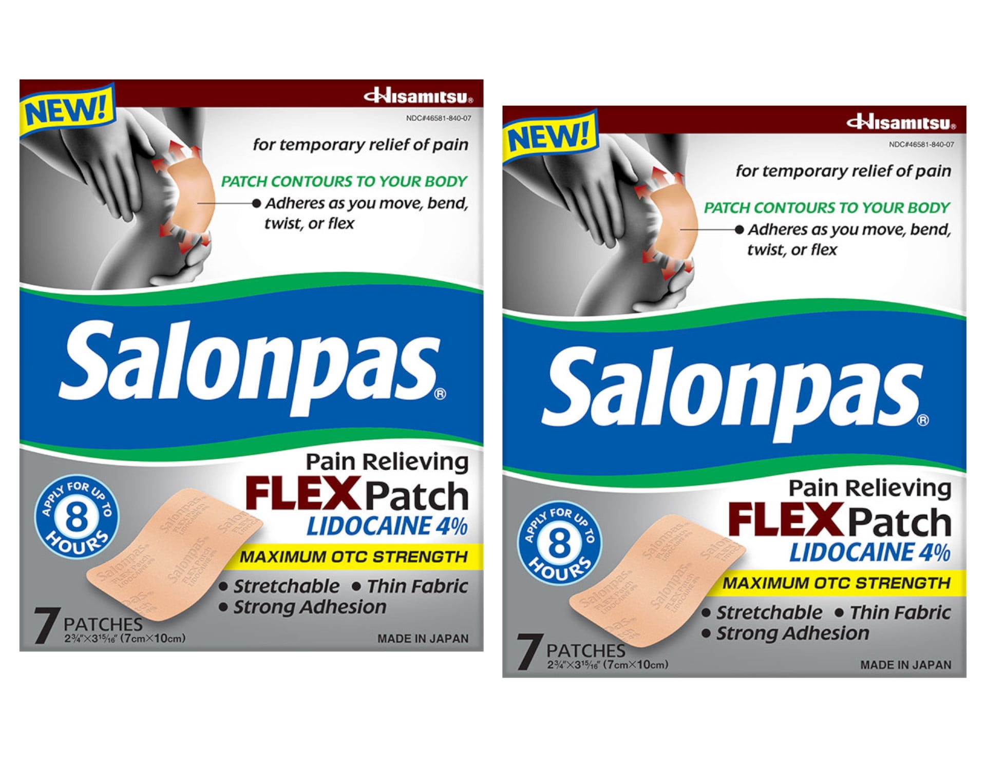 Salonpas Pain Relieving Flex Patch Lidocaine 4%, 7 Count - Pack of 2 ...