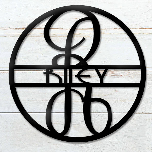 Master Circle Single Letter Monogram with Name in Circle Black - 20" R ...