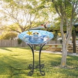 "18"" Solar Sea Turtle Water Dish Bird Bath with Metal Stand, Glass ...