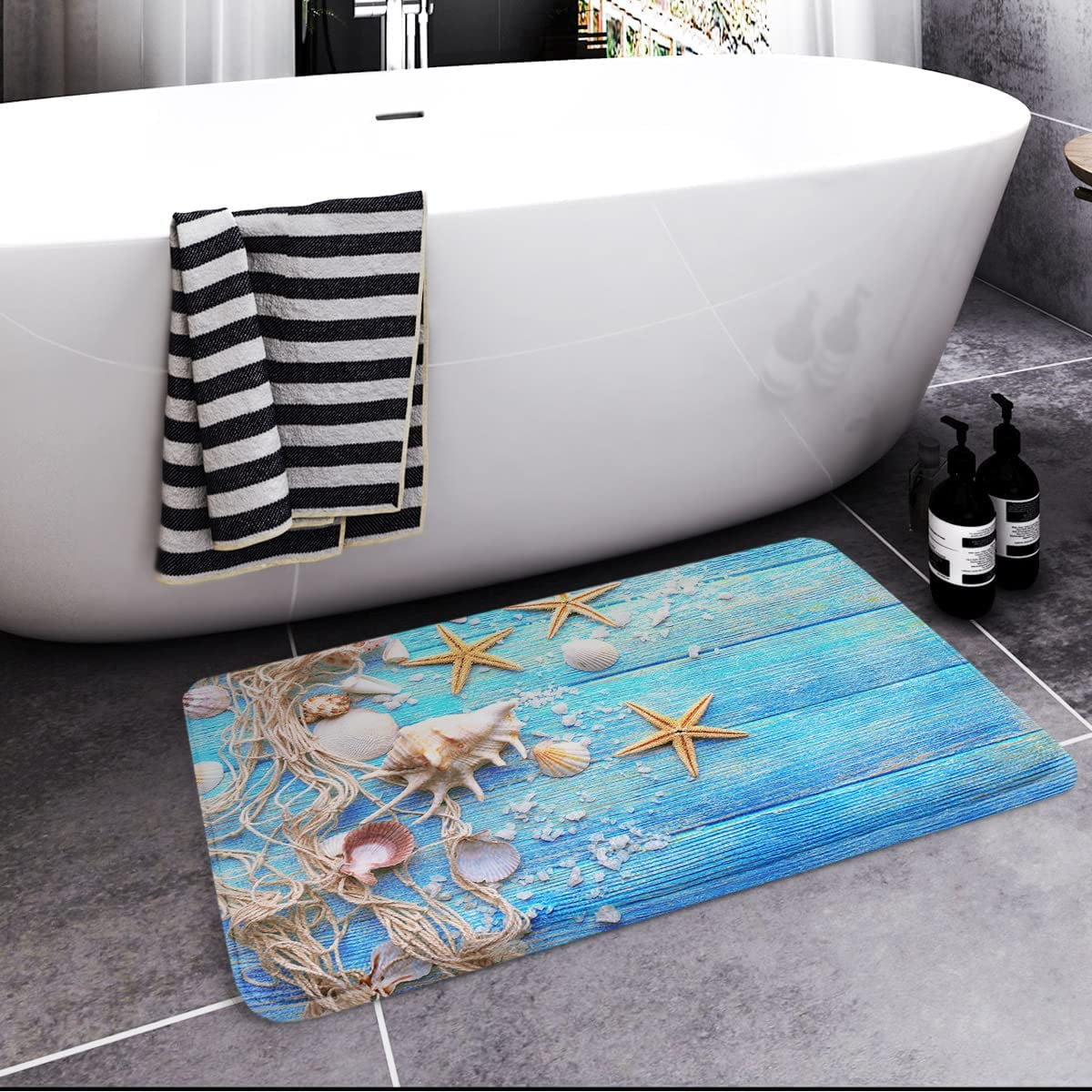Bath Mats for Bathroom,Bathroom Mats Rugs No Silp,Beach Series Blue ...