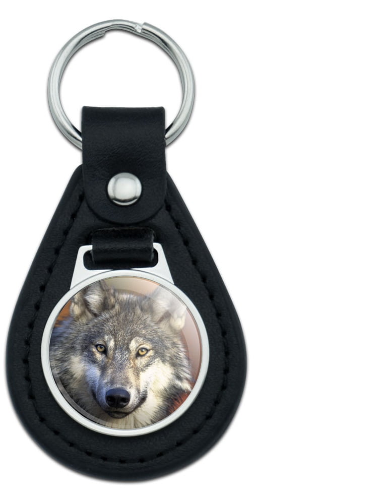 Gray Wolf with Fall Background Black Leather Keychain - Walmart.com