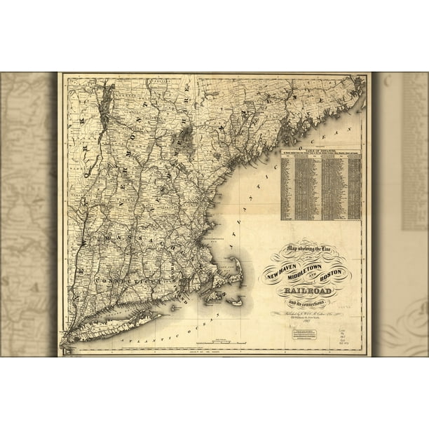 24"x36" Gallery Poster, Map New Haven Middletown Boston Railroad 1867 ...