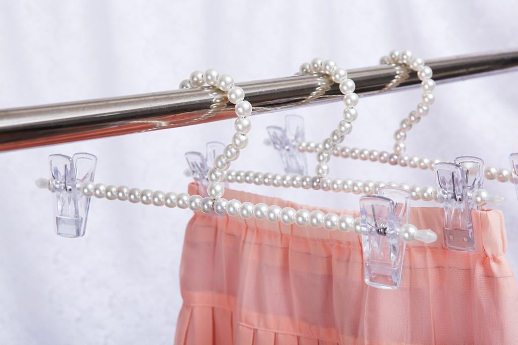 3Pcs Pearl Beaded Pants Hanger Clothes Dress Holder Rack with Clips ...