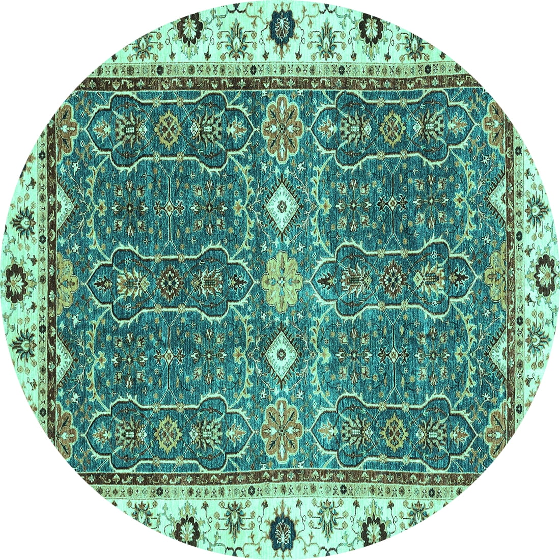 Ahgly Company Indoor Round Oriental Turquoise Blue Traditional Area ...