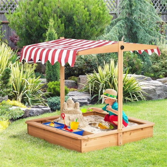Costway Wooden Sandbox with Lid Cover Kids Outdoor Play Equipment Gift ...