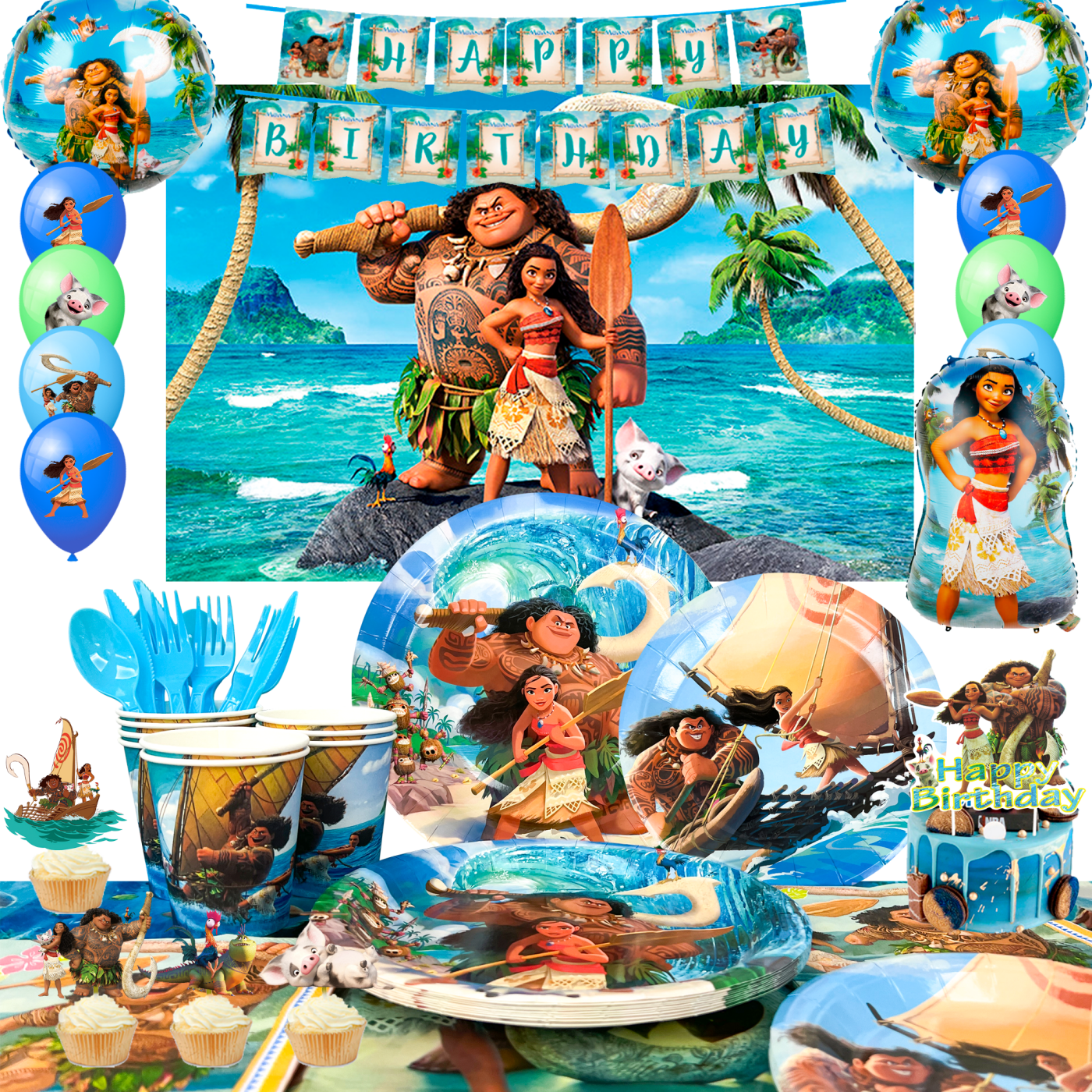 Moana and Maui Party Set, 115pcs Moana Birthday Party Decorations ...