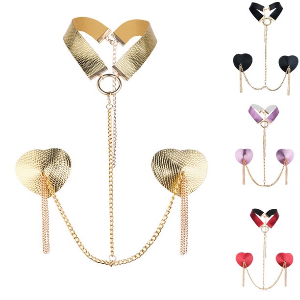 Hot Item: Women's Metal Leather Peach Chest Chain Chest Patch, PU ...