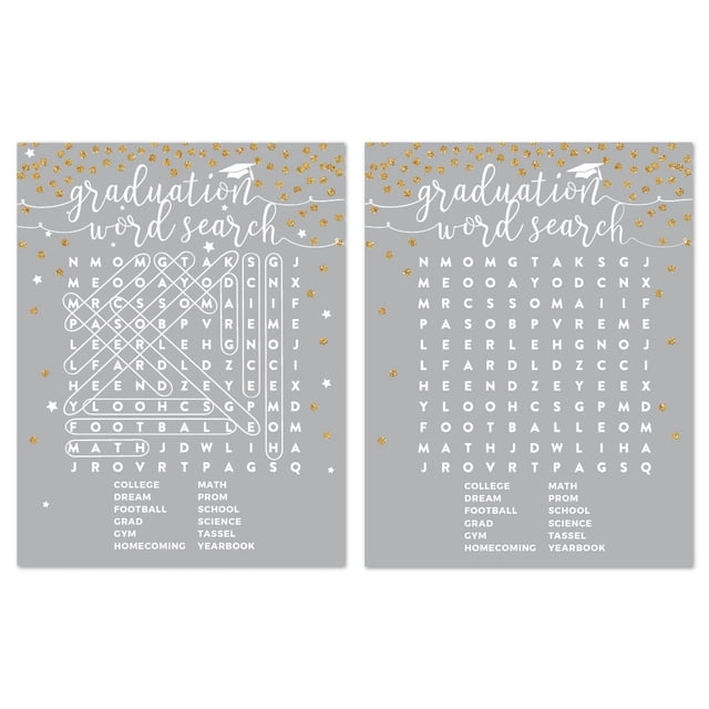 Gray and Gold Glittering Graduation, Word Search Graduation Game Cards ...